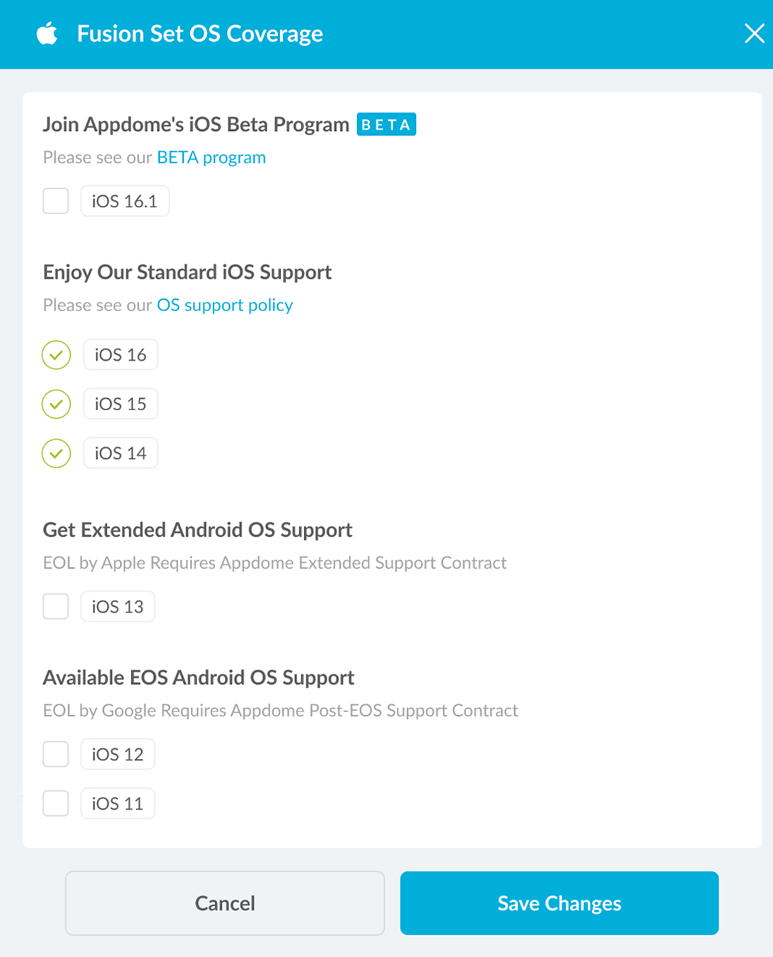 Appdome Support and EOL Policies for Mobile OSs and SDKs