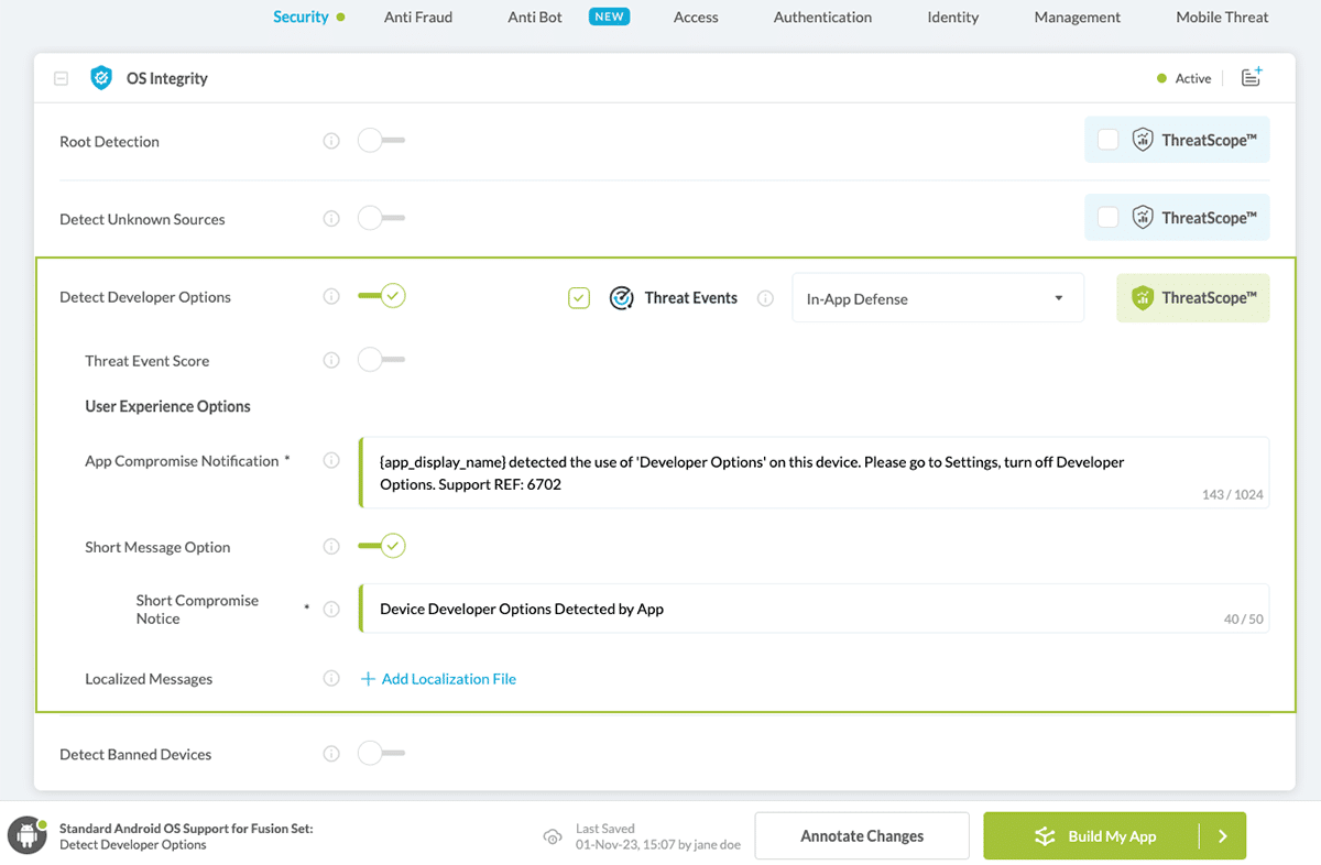 Android User Experience Options When Developer Options is Detected