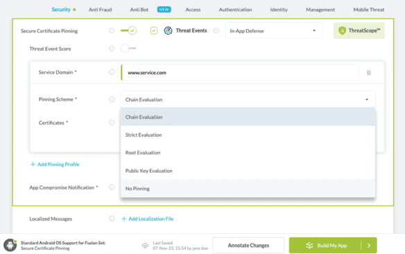 Appdome | How to Apply Certificate Pinning to Specific Domains in iOS, Android apps Using AI