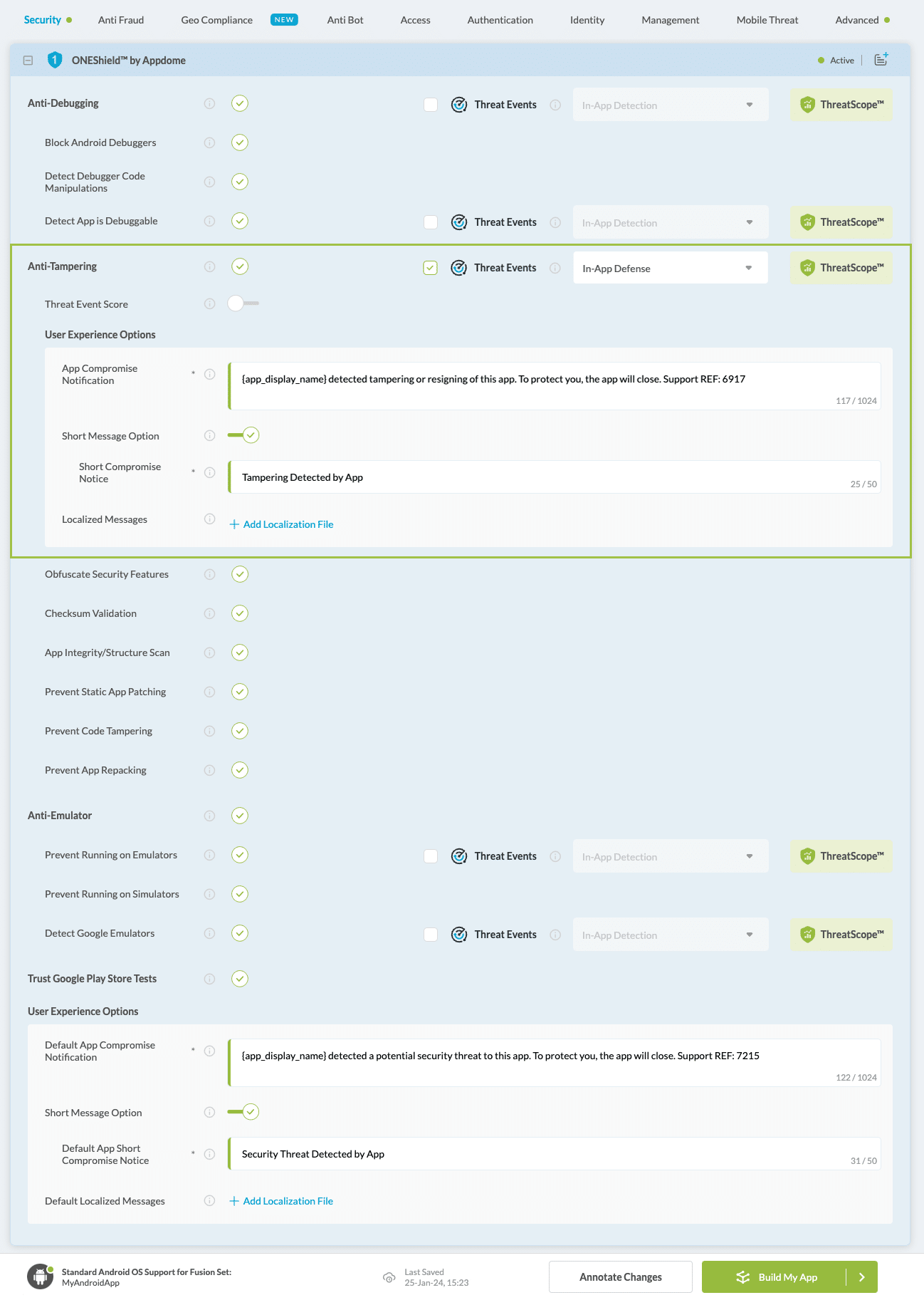 How to use Appdome's OneShield Anti-Tampering in Android Apps
